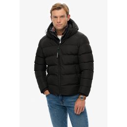 Steppjacke Superdry "HOODED SPORTS PUFFER JACKET", Herren, Gr. XXL, schwarz (schwarz, schwarz), Web, Obermaterial: 100% Polyester, unifarben, relaxed fit normal, elastischer Bund, Jacken Steppjacke, Kunstfaser, relaxed fit