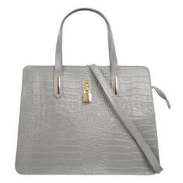 Henkeltasche CLUTY, Damen, Gr. B/H/T: 36cm x 28cm x 8cm onesize, grau, Leder, Reptilienpr&auml;gung, Taschen, echt Leder, Made in Italy
