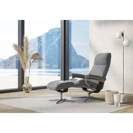 Relaxsessel stressless "View", grau (wild dove batick), B:91cm H:110cm T:85cm, Leder BATICK: BATICK ist ein leicht korrigiertes, durchgef&auml;rbtes und genarbtes M&ouml;belleder, bei dem die meisten Unebenheiten und Spuren in der Regel entfernt wurden., Sessel, Relaxsessel, mit Cross Base, Gr&ouml;&szlig;e S, M & L, Holzakzent Schwarz