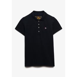 Poloshirt Superdry "HERITAGE SLIM FIT POLO", Damen, Gr. M, eclipse navy, Single Jersey, Obermaterial: 97% Baumwolle, 3% Elasthan, unifarben, skinny fit normal, Shirts Poloshirt