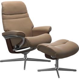 Relaxsessel stressless "Sunrise", braun (almond paloma), B:92cm H:105cm T:80cm, Leder PALOMA: PALOMA ist ein durchgef&auml;rbtes Semianilin-M&ouml;belleder mit nat&uuml;rlicher Narbung., Sessel, Relaxsessel, mit Hocker, mit Cross Base, Gr&ouml;&szlig;e S, M & L, Holzakzent Braun
