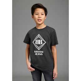 T-Shirt Bruno Banani "Shirt in Melangeware und Logo-Print f&uuml;r Jungen", Jungen, Gr. 140/146, schwarz meliert, Single Jersey, Obermaterial: 100% Baumwolle, bedruckt, meliert, Basic, Rundhals, Shirts T-Shirt, Basic Passform, Kurzarm, Rundhalsausschnitt, aus Baumwolle