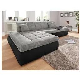 Ecksofa DOMO collection "PB Moric wahlweise mit Bettfunktion + Armteilverstellung, L-Form", schwarz (schwarz, wei&szlig;, grau, grau), B:300cm H:80cm T:172cm, Kunstleder SOFTLUX / Struktur (90% Polyester, 10% Polyacryl);Zierkissen: Struktur (90% Polyester, 10% Polyacryl);Microfaser PRIMABELLE (100% Polyester) / Struktur (90% Polyester, 10% Polyacryl), Sofas, Ecksofa, im XXL-Format, B/T/H:300/172/80 cm, 