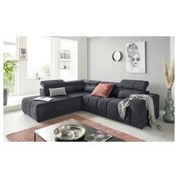 Ecksofa DOMO collection "Brandon L-Form, auch in Leder", blau (dunkelblau), B:275cm H:80cm T:228cm, Sofas, Ecksofa, inklusive Kopfteilverstellung, wahlweise mit Sitztiefenverstellung
