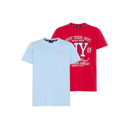 H.I.S. T-Shirt H.I.S "2er Pack Shirts mit HIS-Logos f&uuml;r Jungen", Jungen, Gr. 176/182, rot, hellblau, Single Jersey, Obermaterial: 100% Baumwolle, bedruckt, Basic, Rundhals, Shirts T-Shirt, modischer Stil, Kurzarm, mit Logodruck, aus Baumwolle, f&uuml;r Jungen