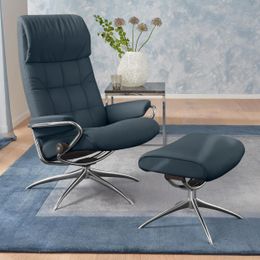 Relaxsessel stressless "London", blau (atlantic blau batick), B:80cm H:116cm T:71cm, Leder BATICK: durchgef&auml;rbtes und genarbtes M&ouml;belleder;Leder PALOMA: PALOMA ist ein durchgef&auml;rbtes Semianilin-M&ouml;belleder mit nat&uuml;rlicher Narbung.;ROHLEDER Stoff Q2 FARON (100% Polyester im Flor, Grundgewebe: 50% Polyester, 50% Polyacryl), Sessel, Relaxsessel, mit Hocker, High Back, mit Star Base, Gestell Chrom