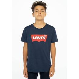 T-Shirt LEVI'S KIDS "LVB BATWING TEE", Jungen, Gr. 10/140, blau (marine), Single Jersey, Obermaterial: 100% Baumwolle, bedruckt, Basic schmal h&uuml;ftlang, Rundhals, gerader Abschluss, Shirts T-Shirt, for BOYS