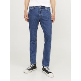 Jack & Jones Regular-fit-Jeans JACK & JONES "JJICLARK JJEVAN AM 795 NOOS", Herren, Gr. 28, L&auml;nge 32, blau (blau denim), Denim/Jeans, Obermaterial: 69% Baumwolle, 30% Lyocell (TENCEL&trade;), 1% Elasthan, Abriebeffekte, regular fit normal, Jeans Regular-fit-Jeans