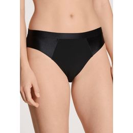 Slip Calida "Cate", Herren, Gr. XS (36/38), schwarz, Single Jersey, Obermaterial: 92% Baumwolle, 8% Elasthan, unifarben, normal, Unterhosen Slip, schimmernde Satin-Blende, femininer Look, Single Jersey, elastisch