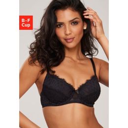 B&uuml;gel-BH Lascana "Cara", Damen, Gr. 105, Cup E, schwarz, Spitze, Obermaterial: 79% Polyamid, 11% Elasthan, 10% Polyester, BHs B&uuml;gel-BH, mit femininer Spitze, anteilig aus recyceltem Material, Dessous