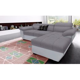 Ecksofa COTTA "Speedway L-Form", grau, grau, B:265cm H:79cm T:102cm, Edles Flachgewebe ( 100% Polyester ) / Feine Struktur ( 100% Polyester );Kunstleder SOFTLUX / Luxus-Microfaser ( 100% Polyester );Kunstleder SOFTLUX / Struktur ( 100% Polyester ), Sofas, Ecksofa, mit Kopfteilverstellung, wahlweise mit Bettfunktion & Bettkasten