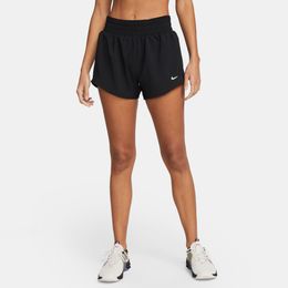 Trainingsshorts Nike "DRI-FIT ONE WOMEN'S MID-RISE BRIEF-LINED SHORTS", Damen, Gr. XS, N-Gr, schwarz (schwarz, reflective silv), Obermaterial: 100% Polyester. Futter: 90% Polyester, 10% Elasthan, Hosen Trainingsshorts