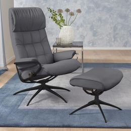 Relaxsessel stressless "London", grau (grau batick), B:80cm H:116cm T:71cm, Leder BATICK: durchgef&auml;rbtes und genarbtes M&ouml;belleder;Leder PALOMA: durchgef&auml;rbtes Semianilin-M&ouml;belleder;ROHLEDER Stoff Q2 FARON (100% Polyester im Flor, Grundgewebe: 50% Polyester, 50% Polyacryl), Sessel, Relaxsessel, mit Hocker, High Back, mit Star Base, Gestell Schwarz