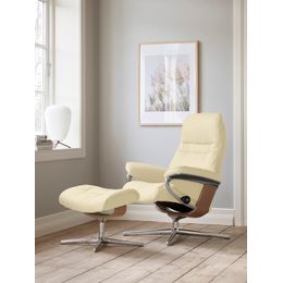 Relaxsessel stressless "Sunrise", beige (vanilla paloma), B:79cm H:103cm T:73cm, Leder PALOMA: PALOMA ist ein durchgef&auml;rbtes Semianilin-M&ouml;belleder mit nat&uuml;rlicher Narbung., Sessel, Relaxsessel, mit Hocker, mit Cross Base, Gr&ouml;&szlig;e S, M & L, Holzakzent Eiche