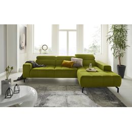 Ecksofa DOMO collection "Cunelli tolle Sitzn&auml;hte als Designelement, fester Sitzkomfort, L-Form", gr&uuml;n (lime), B:292cm H:79cm T:175cm, Sofas, Ecksofa, wahlweise mit 6-fach verstellbarer Kopfteilverstellung, bodenfrei