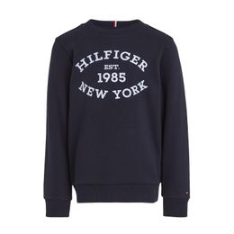 Sweatshirt Tommy Hilfiger "MONOTYPE FLOCK REG SWEATSHIRT", Jungen, Gr. 74, blau (desert sky), Sweatware, Obermaterial: 88% Baumwolle, 12% Polyester, bedruckt, unifarben, Basic, Rundhals, B&uuml;ndchen, Sweatshirts Sweatshirt, Baby bis 2 Jahre; mit Frontprint; Rundhals, Langarm