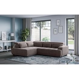Ecksofa COTTA "Jade L Form, B: 270 cm, mit Kopfteilverstellung & Nierenkissen", mud, T:203cm, 100% POLYESTER (PES), Sofas, Ecksofa, optional elektr. Sitztiefenverstellung