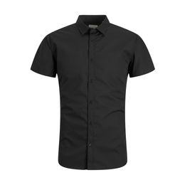 Jack & Jones Kurzarmhemd JACK & JONES "JJJOE SHIRT SS PLAIN", Herren, Gr. S, N-Gr, schwarz, Web, Obermaterial: 65% Polyester, 35% Baumwolle, unifarben, slim fit h&uuml;ftlang, Hemden Kurzarmhemd