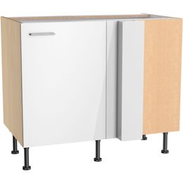 Eckunterschrank KOCHSTATION "KS-Lucy", wei&szlig; glanz, eiche hell, B:100cm H:87cm T:58,1cm, Schr&auml;nke, Eckunterschrank, Breite 100 cm, mit 1 T&uuml;r, Soft-Close, h&ouml;henverstellbare F&uuml;&szlig;e