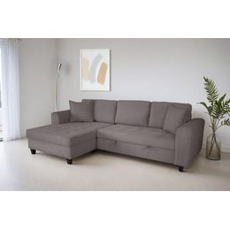 Ecksofa TRENDS BY HG "Moritz L-Form, B: 265 cm", b801 zoom 21 ash, B:265cm H:86cm T:150cm, 92% Polyester;8% Nylon, Sofas, Ecksofa, mit Bettfunktion, Bettkasten & Zierkissen