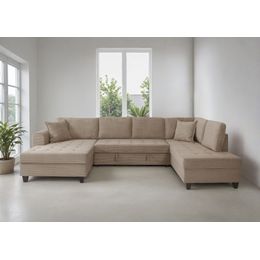 Wohnlandschaft TRENDS BY HG "Moritz U-Form, B: 324 cm", b809 zoom 4 toffee, B:324cm H:86cm T:178cm, 92% Polyester;8% Nylon, Sofas, Wohnlandschaft, mit Bettfunktion, Bettkasten & Zierkissen
