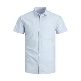 Jack & Jones Kurzarmhemd JACK & JONES "JJJOE SHIRT SS PLAIN", Herren, Gr. XL, N-Gr, cashmere blau, Web, Obermaterial: 65% Polyester, 35% Baumwolle, unifarben, slim fit h&uuml;ftlang, Hemden Kurzarmhemd