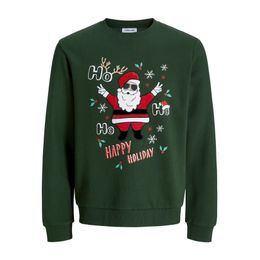 Jack & Jones Sweatshirt JACK & JONES "JJCHRISTMAS SWEAT CREW NECK XMAS", Herren, Gr. M, kombu gr&uuml;n, angeraute Sweatware, Obermaterial: 70% Baumwolle, 30% Polyester, bedruckt, regular fit normal, Rundhals, Rippb&uuml;ndchen, Sweatshirts Sweatshirt