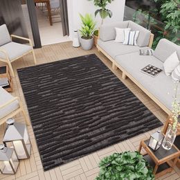 Teppich Carpet City "In-& Outdoorteppich Santorini 58394, 3D-Effekt, Streifen", grau (anthrazit), B:120cm H:5mm L:170cm, Polypropylen (PP), Teppiche, Teppich, Wetterfest & UV-best&auml;ndig f&uuml;r Terrasse, Balkon, K&uuml;che, Flur