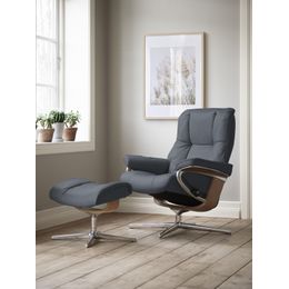 Relaxsessel stressless "Mayfair", blau (atlantic blau batick), B:92cm H:103cm T:79cm, Leder BATICK: BATICK ist ein leicht korrigiertes, durchgef&auml;rbtes und genarbtes M&ouml;belleder, bei dem die meisten Unebenheiten und Spuren in der Regel entfernt wurden., Sessel, Relaxsessel, mit Hocker, mit Cross Base, Gr&ouml;&szlig;e S, M & L, Holzakzent Eiche
