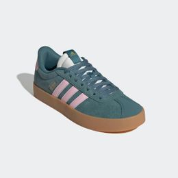Sneaker adidas Sportswear "VL COURT 3.0", Damen, Gr. 42, gr&uuml;n (preloved teal, clear pink, gold metallic), Leder, Textil, Schuhe Sneaker, inspiriert vom Design des adidas samba