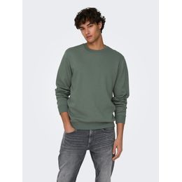 Only & Sons Sweatshirt ONLY & SONS "ONSCERES CREW NECK NOOS", Herren, Gr. S, grau (castor gray), angeraute Sweatware, Obermaterial: 65% Baumwolle, 35% Polyester, unifarben, regular fit normal, Rundhals, Rippb&uuml;ndchen, Sweatshirts Sweatshirt, Baumwollmischung, regular fit
