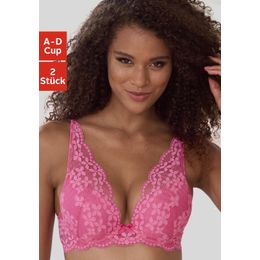 Push-up-BH Petite Fleur, Damen, Gr. 75, Cup D, pink (pink, wei&szlig;), Spitze, Obermaterial: 60% Polyamid, 35% Polyester, 5% Elasthan, BHs Push-up-BH, in High Apex Schnittform, Dessous