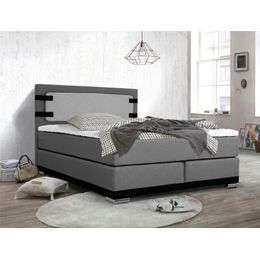 Boxspringbett Home Affaire "Strada", grau, B:141cm L:208cm, Holz teilmassiv, Kunstleder, Metall, Stoff, Komplettbetten, Boxspringbett, incl. Topper, 3 Breiten, 3 H&auml;rtegrad-Ausf&uuml;hrungen