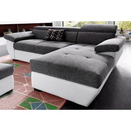 Ecksofa COTTA "Speedway L-Form", wei&szlig;, grau, B:265cm H:79cm T:102cm, Edles Flachgewebe ( 100% Polyester ) / Feine Struktur ( 100% Polyester );Kunstleder SOFTLUX / Luxus-Microfaser ( 100% Polyester );Kunstleder SOFTLUX / Struktur ( 100% Polyester ), Sofas, Ecksofa, mit Kopfteilverstellung, wahlweise mit Bettfunktion & Bettkasten