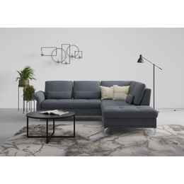 Ecksofa Home Affaire "Palm Beach L-Form", blau (blaugrau), B:259cm H:89cm T:224cm, 100%Polyester, Sofas, Ecksofa, Federkern, mit Sitztiefenverstellung, wahlweise mit Bettfunktion