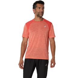Laufshirt asics "ROAD SS TOP", Herren, Gr. M, coral reef, mojave, Obermaterial: 53% Polyester, 47% Nylon, Rundhals, Shirts Laufshirt