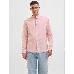 Jack & Jones Langarmhemd JACK & JONES "JJESUMMER BAND SHIRT LS SN", Herren, Gr. S, N-Gr, pink (pink nectar), Web, Obermaterial: 83% Baumwolle, 17% Leinen, unifarben, comfort fit taillenbedeckt, ohne Ausschnitt, Manschette, Hemden Langarmhemd, mit Bandkragen