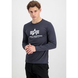 Langarmshirt Alpha Industries "BASIC T - LS", Herren, Gr. XL, blau (navy), Single Jersey, Obermaterial: 100% Baumwolle, bedruckt, Basic schmal normal, Rundhals, Shirts Langarmshirt