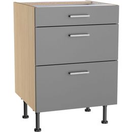 Unterschrank KOCHSTATION "KS-Lucy", basaltgrau, eiche hell, B:60cm H:87cm T:58,1cm, Schr&auml;nke, Unterschrank, Breite 60 cm, 1 Schubkasten, 2 Ausz&uuml;gen, Soft-Close, verstellb. F&uuml;&szlig;e