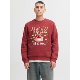 Jack & Jones Sweatshirt JACK & JONES "JJCHRISTMAS SWEAT CREW NECK XMAS", Herren, Gr. M, brick rot, angeraute Sweatware, Obermaterial: 70% Baumwolle, 30% Polyester, bedruckt, regular fit normal, Rundhals, Rippb&uuml;ndchen, Sweatshirts Sweatshirt