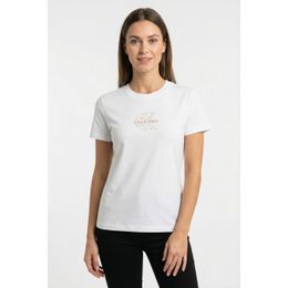 T-Shirt Calvin Klein Jeans "SS CLASSIC FOIL MONOLOGO TEE", Damen, Gr. XL, wei&szlig;, Web, Obermaterial: 100% Baumwolle, regular fit normal, Rundhals, eingesetzt abgesteppte Kante, Shirts T-Shirt, Mit Metallic-Logo