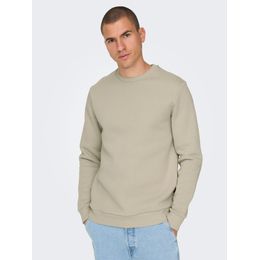 Only & Sons Sweatshirt ONLY & SONS "ONSCERES CREW NECK NOOS", Herren, Gr. M, beige (silber lining), angeraute Sweatware, Obermaterial: 65% Baumwolle, 35% Polyester, meliert, regular fit normal, Rundhals, Rippb&uuml;ndchen, Sweatshirts Sweatshirt, Baumwollmischung, regular fit