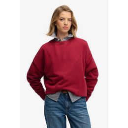 Sweatshirt Superdry "ESSENTIAL LOGO CREW", Damen, Gr. L, bordeaux rot, Sweatware, Obermaterial: 100% Baumwolle, unifarben, oversize normal, Rundhals, Rippb&uuml;ndchen, Sweatshirts Sweatshirt