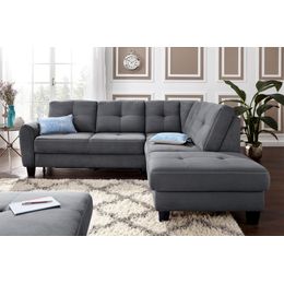 Sit & More Ecksofa SIT & MORE "Varese L-Form", grau (dunkelgrau), B:240cm H:91cm T:214cm, Luxus-Microfaser (100% Polyester)IStruktur fein (100% Polyester)IFlachgewebe (95% Polyester, 5% Polyamid), Sofas, Ecksofa, mit Federkern, wahlweise mit Bettfunktion und Stauraum