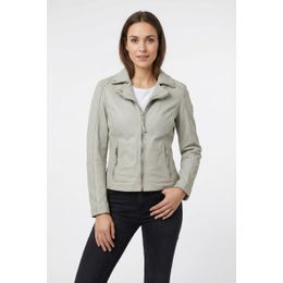 Lederjacke Mauritius "MWBajah", Damen, Gr. M (38), silber grau, Obermaterial: 100% Schafsleder. Futter: 100% Polyester. &Auml;rmelfutter: 100% Polyester, unifarben, regular fit h&uuml;ftlang, mit Rei&szlig;verschluss, Jacken Lederjacke, mit Reverskragen