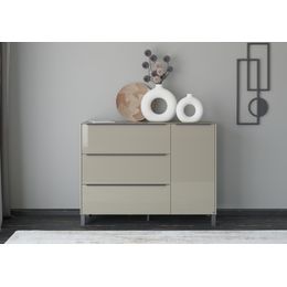 Sideboard "Reno", taupe matt lack, glas taupe glanz, B:137cm H:106cm T:42cm, Glas, Holzwerkstoff, SET ONE BY Musterring, Sideboards, Sideboard, Mit Vierkantfu&szlig; in diversen Farben, 106 cm H&ouml;he & Farbauswahl