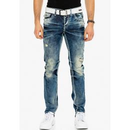 Cipo & Baxx Straight-Jeans CIPO & BAXX, Herren, Gr. 33, L&auml;nge 30, blau, Denim/Jeans, Obermaterial: 100% Baumwolle, Abriebeffekte, Destroyed-Effekte, straight fit, Jeans Straight-Jeans, mit Destroyed Effekt und vielen Details