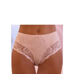 Slip Lascana "Wanda", Damen, Gr. 52/54, beige (puder), Obermaterial: 68% Polyamid, 18% Baumwolle, 10% Polyester, 4% Elasthan, Unterhosen Slip, in abdeckender Schnittform und Stickerei Spitze