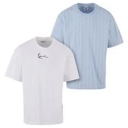 T-Shirt Karl Kani "Karl Kani Small Signature Essential Tee 2 Pack", Damen, Gr. L, wei&szlig;, blau, 100% Baumwolle, gestreift, normal, Rundhals, Shirts T-Shirt