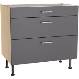 Unterschrank KOCHSTATION "KS-Lucy", anthrazit, eiche hell, B:90cm H:87cm T:58,1cm, Schr&auml;nke, Unterschrank, Breite 90 cm, 1 Schubkasten, 2 Ausz&uuml;gen, Soft-Close, verstellbare F&uuml;&szlig;e